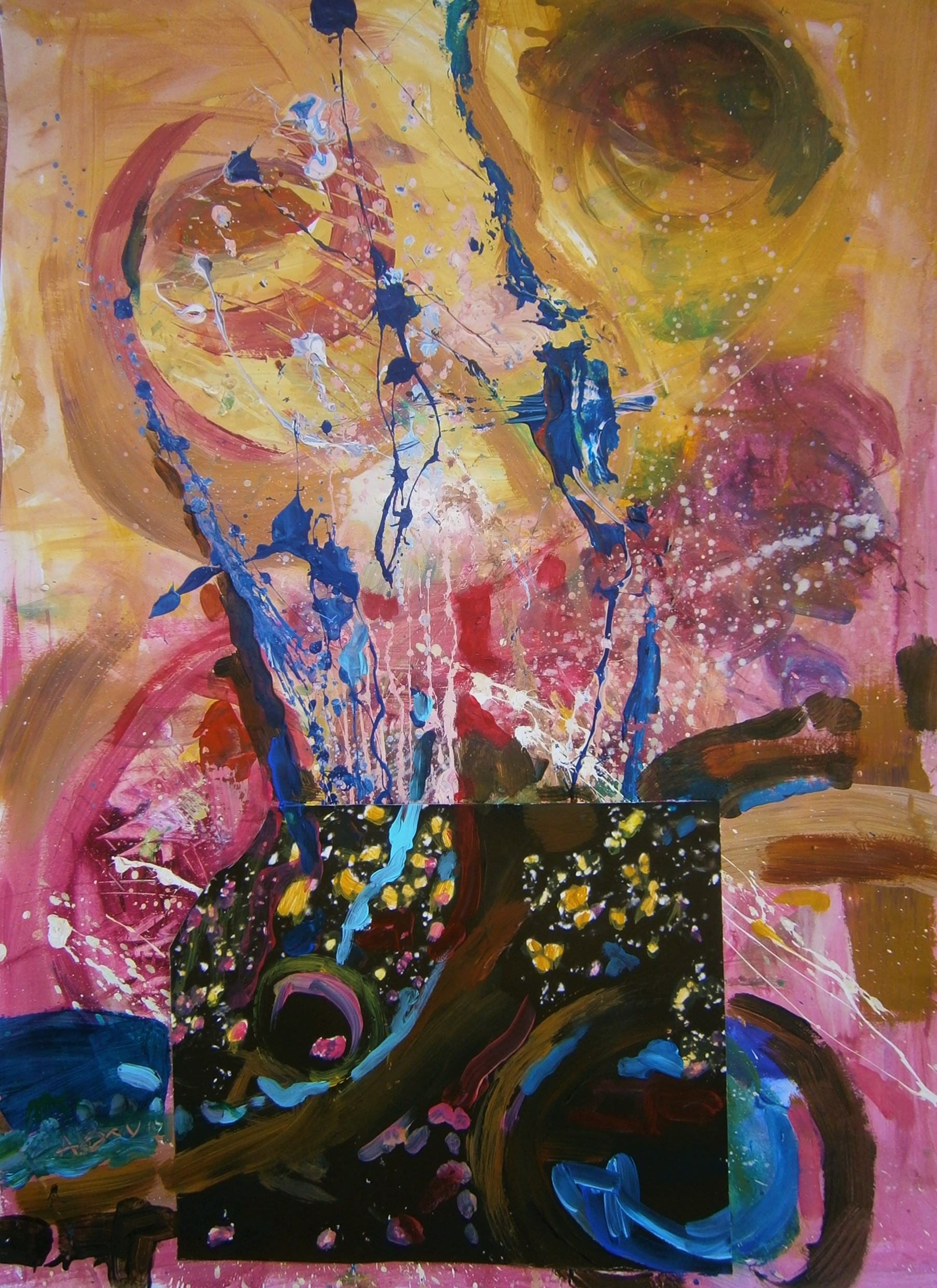 ŻYWIOŁY – NIEBIESKI collage na papierze, 100×70 cm w passe-partout ...